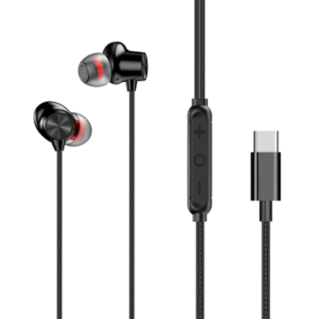 C Buds 2 Type-C wired Earbuds with inbuilt MIC - Black (LBD-404)