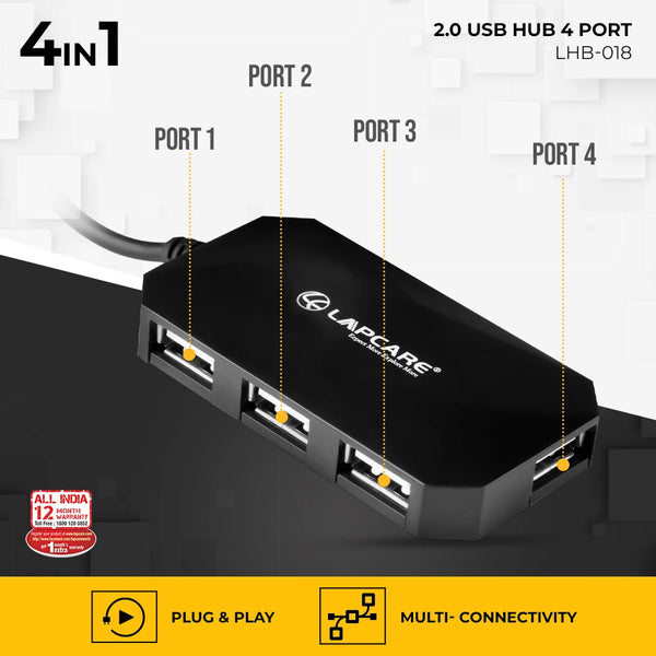 4 Port 2 USB Hub with 1.5M Cable, all 4 port work together – lapcare.com