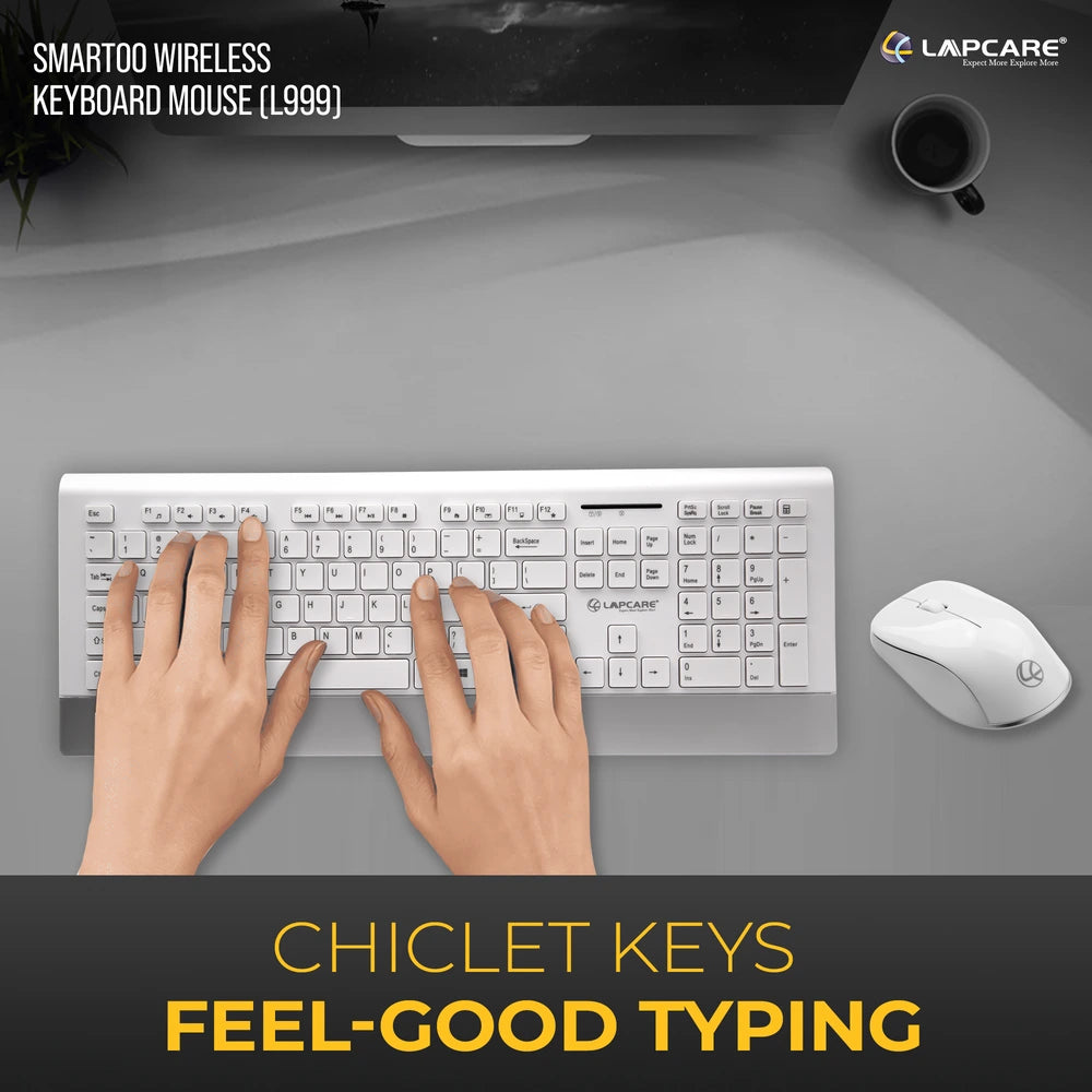 Smartoo White & Silver Wireless Multimedia Combo Keyboard + Mouse 1200